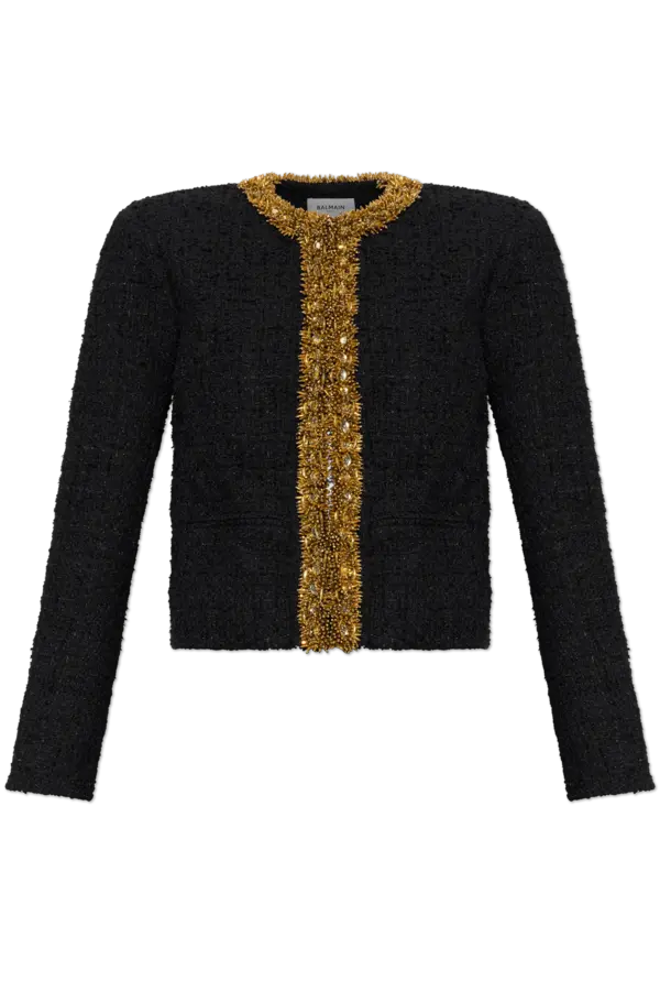 Balmain Tweed Blazer With Appliqués - Black