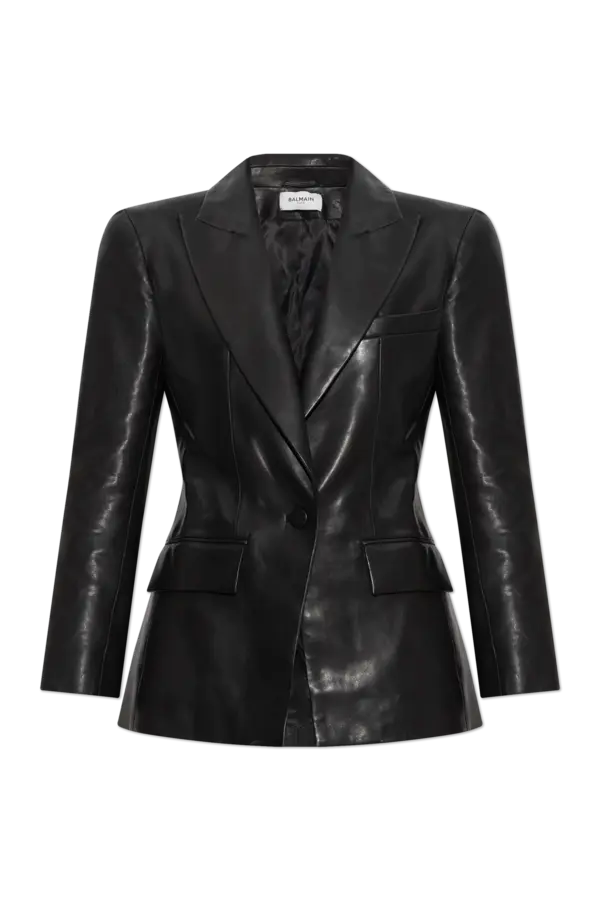 Balmain Leather Blazer With Single Vent - Black