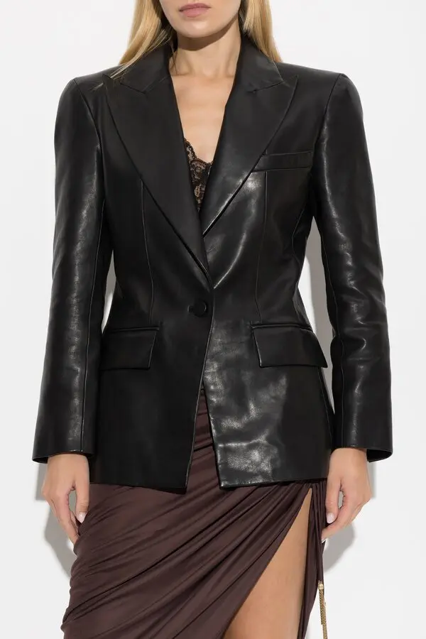 Balmain Leather Blazer With Single Vent