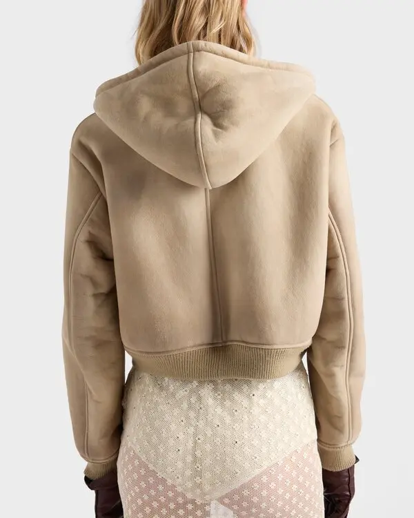 Prada Hooded Shearling Jacket - Rope