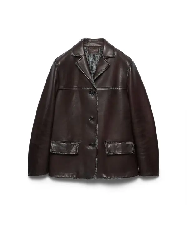 Prada Bonded Nappa Leather And Chevron Shetland Wool Jacket - Brown