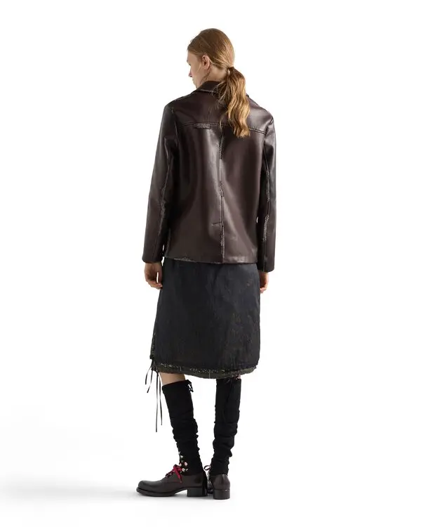 Prada Bonded Nappa Leather And Chevron Shetland Wool Jacket - Brown