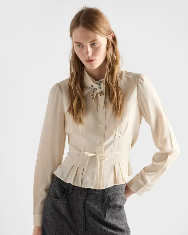 Prada Silk Marocain Shirt - Natural