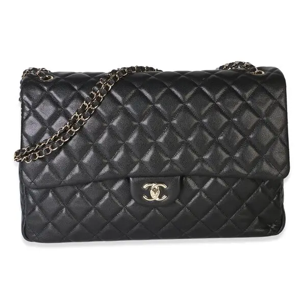 Chanel 24c Quilted Caviar Maxi Xxl Travel Flap Bag - Black