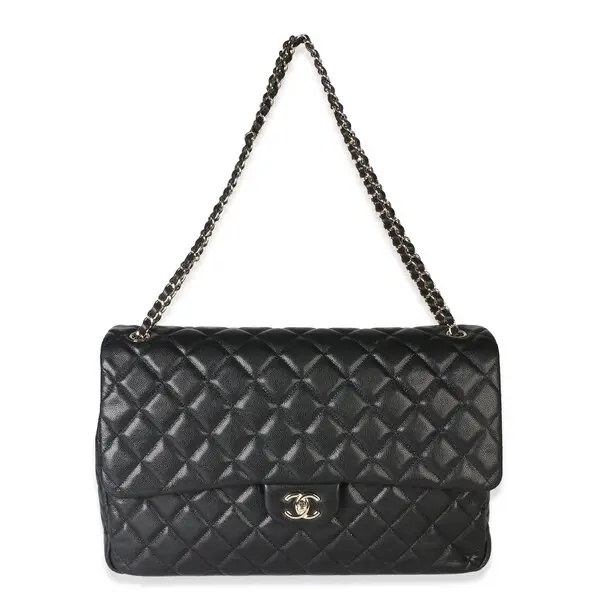 Chanel 24c Quilted Caviar Maxi Xxl Travel Flap Bag - Black