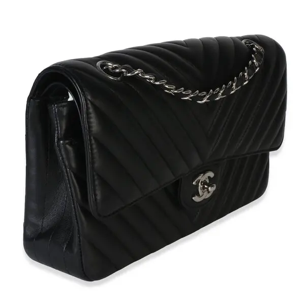 Chanel Chevron Lambskin Classic Double Flap Bag - Black
