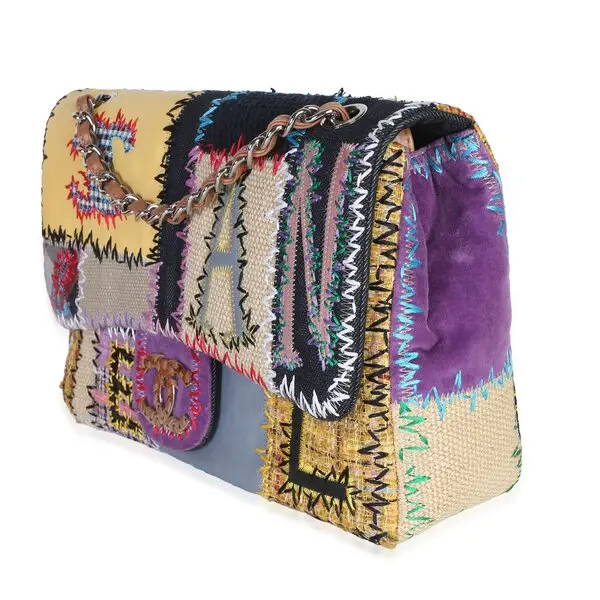 Chanel Denim Tweed Patchwork Jumbo Single Flap Bag