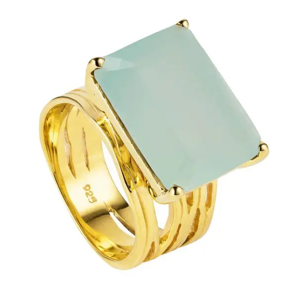 NEOLA DESIGN Pietra Cocktail Ring Aqua Chalcedony Gemstone - Gold