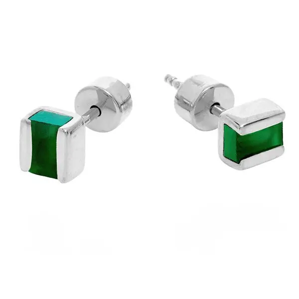 NEOLA DESIGN Green Onyx Cubo Studs