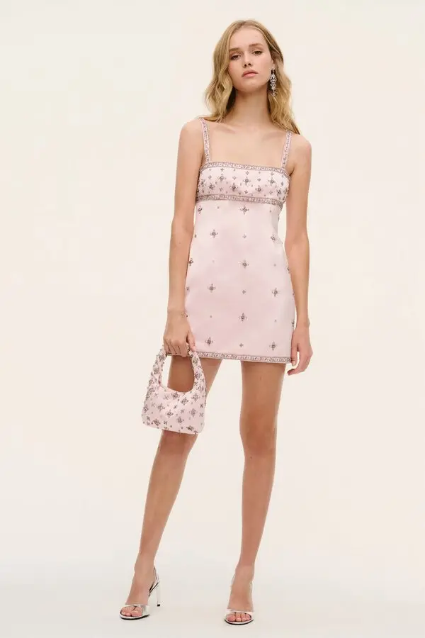 LoveShackFancy Casslouie Rhinestone Satin Mini Dress - Pink
