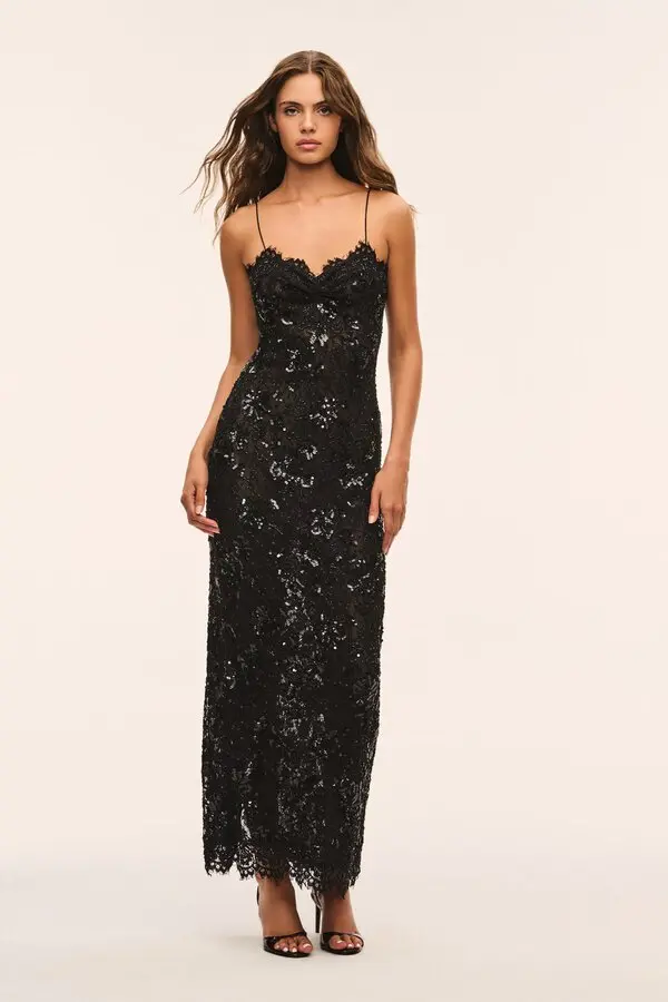 LoveShackFancy Ciona Embellished Lace Maxi Dress - Black