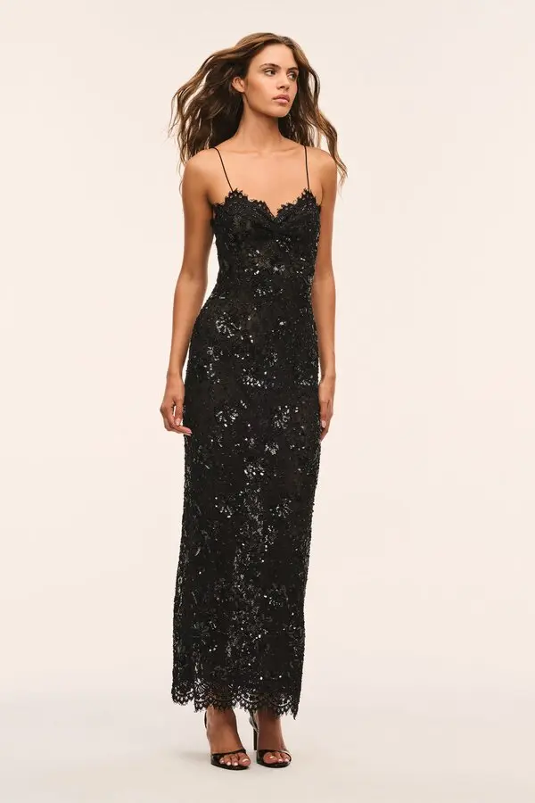 LoveShackFancy Ciona Embellished Lace Gown - Black