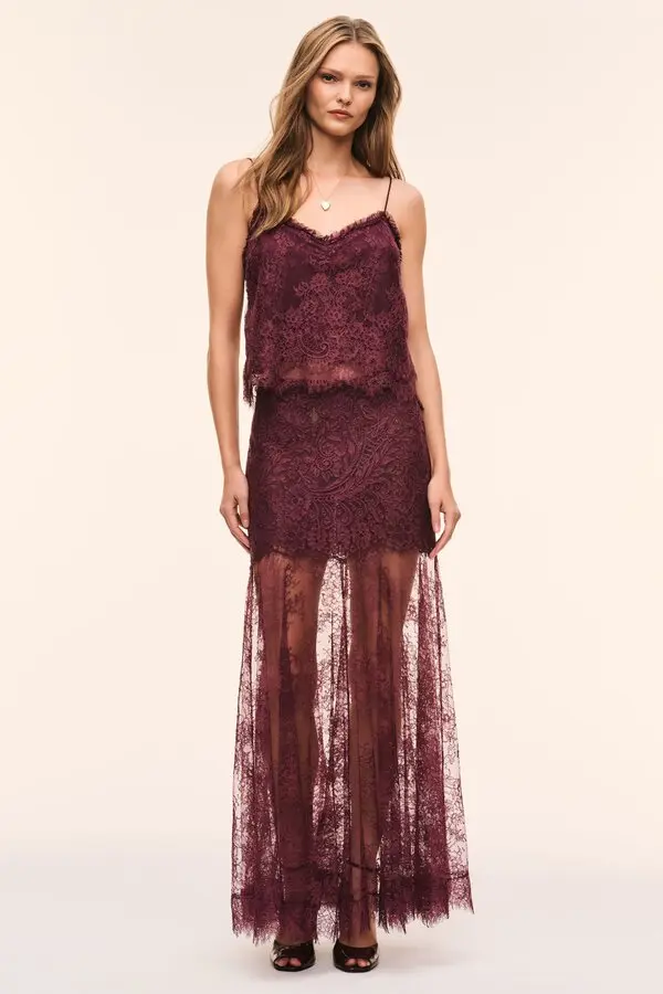 LoveShackFancy Carline Lace Maxi Skirt - Black