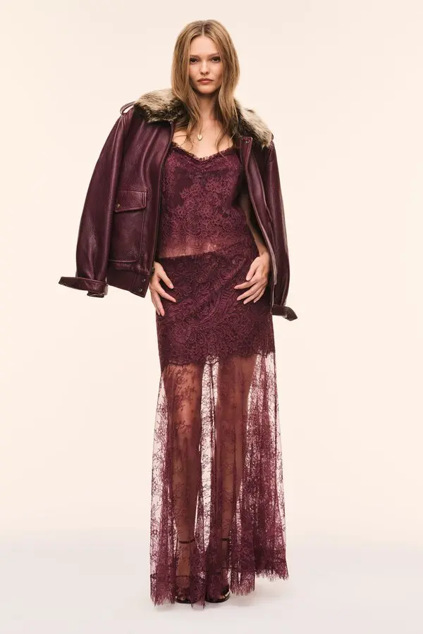 LoveShackFancy Carline Lace Maxi Skirt - Black