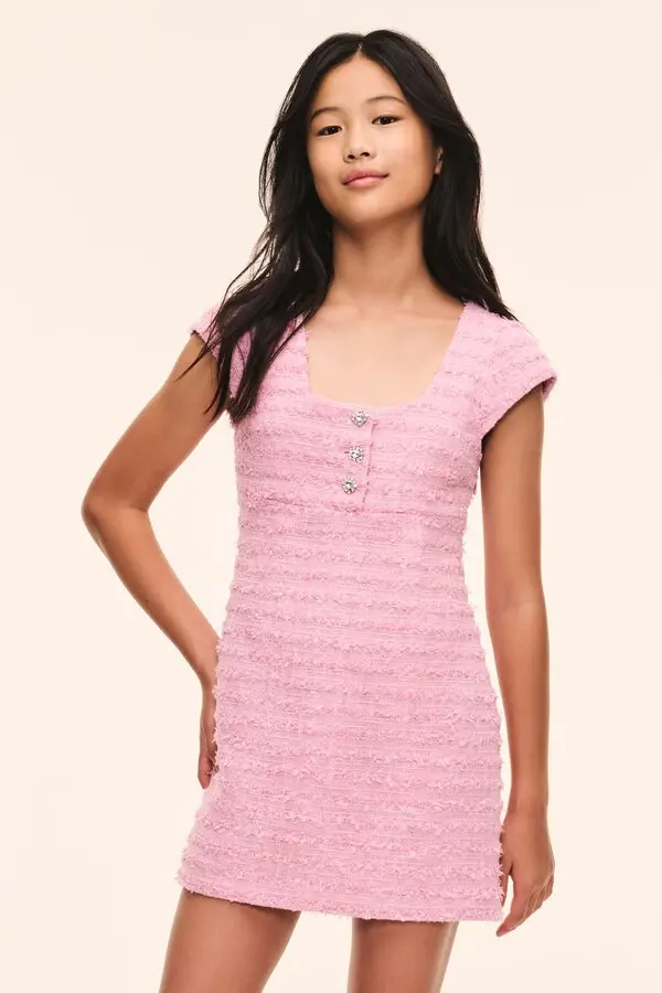 LoveShackFancy Tween Valentia Tweed Mini Dress - Blushing Mink