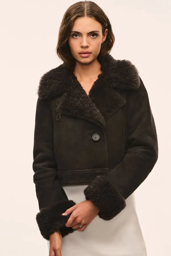 LoveShackFancy Rainier Cropped Shearling Jacket