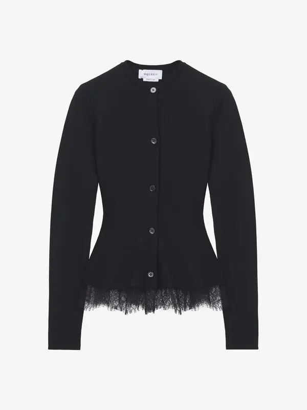 Alexander McQueen Lace Trim Peplum Cardigan