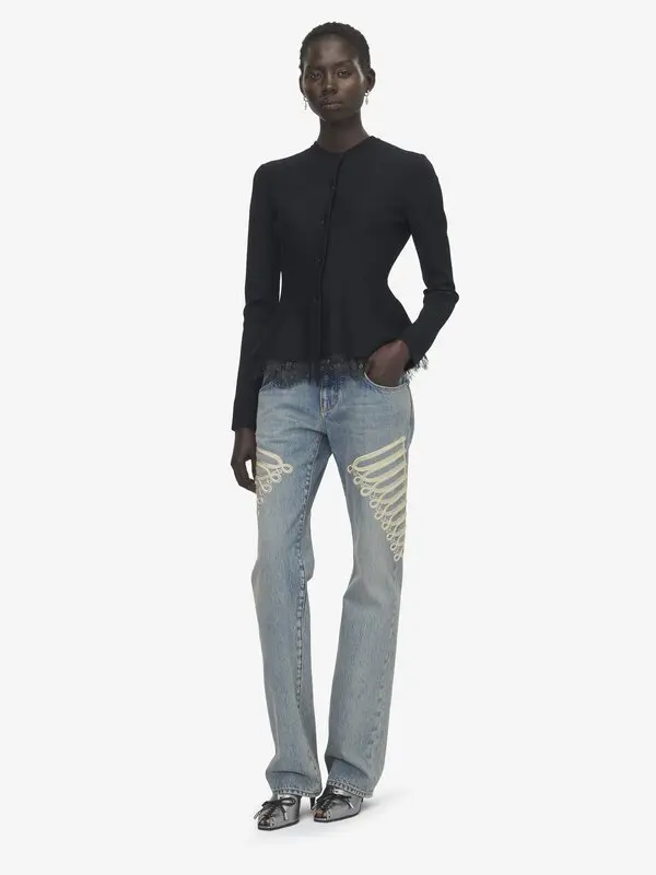 Alexander McQueen Lace Trim Peplum Cardigan