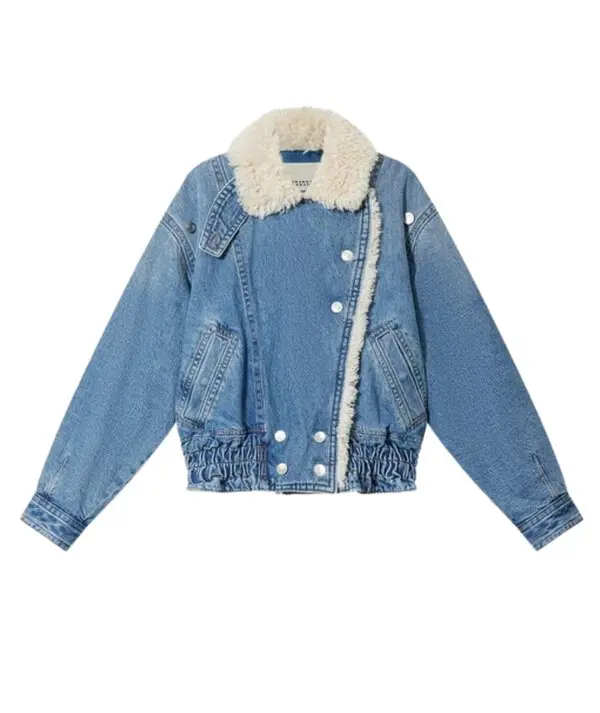 Isabel Marant Étoile Valineo Denim Jacket With Faux Fur Collar - Blue