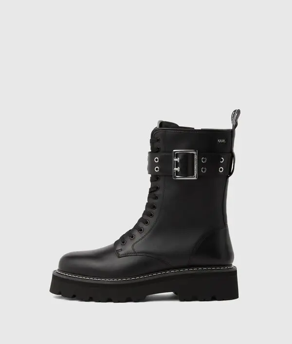 Karl Lagerfeld Kyla Lace-up Buckle Boots - Black