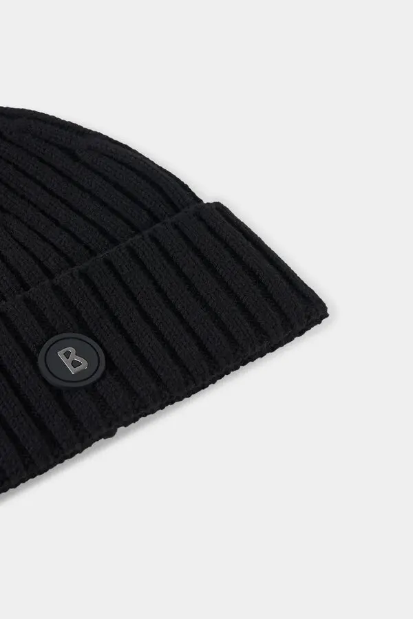 Bogner Bony Ribbed Knit Beanie With Logo Patch - Black