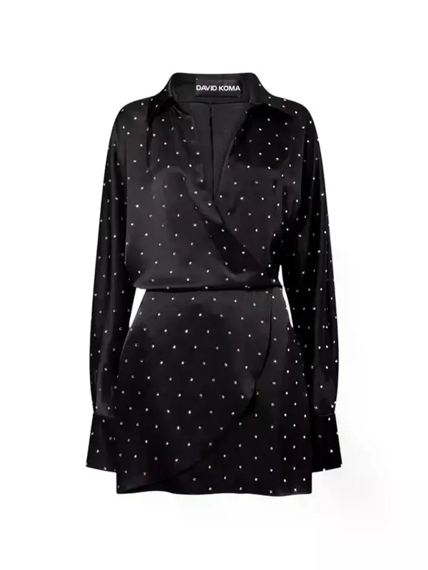 David Koma Crystal-embellished Wrap Shirt Mini Dress - Black