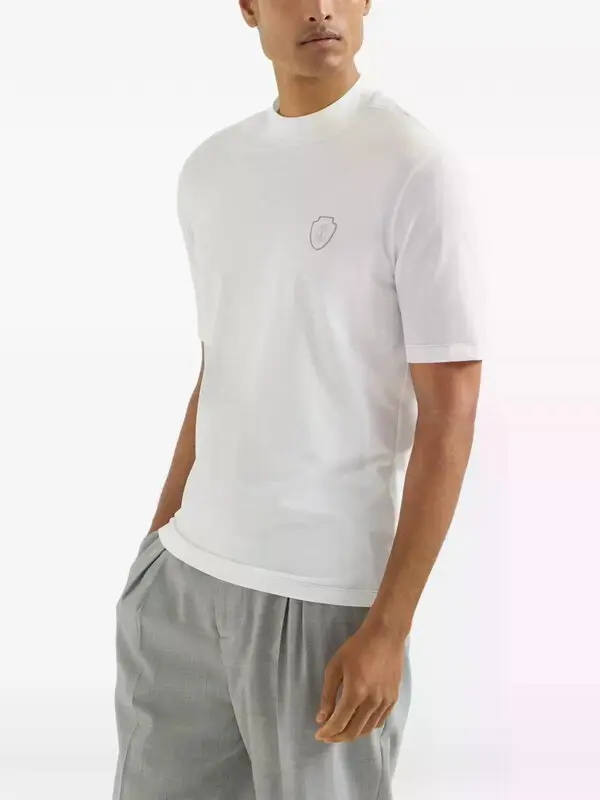 Brunello Cucinelli Techno Piqué Mock-neck T-shirt With Logo