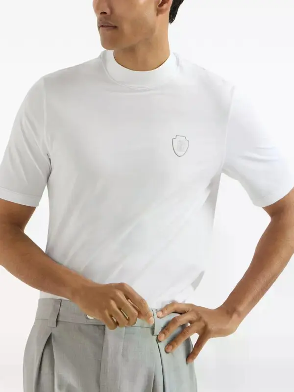 Brunello Cucinelli Techno Piqué Mock-neck T-shirt With Logo