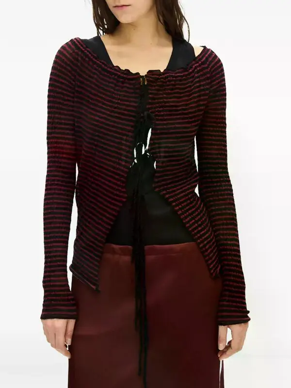 ANN DEMEULEMEESTER Nelle Striped Tie-fastening Cardigan - Red