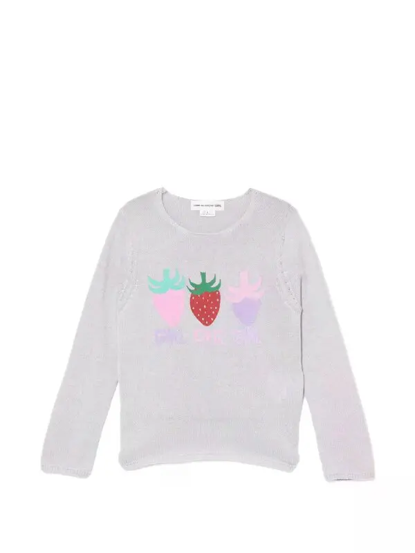 Comme Des Garçons Strawberry-print Round Neck Jumper - Grey