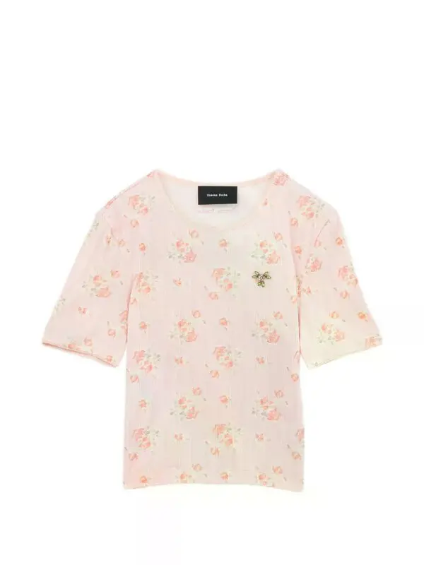 Simone Rocha Floral-print Crystal-embellished T-shirt - Pink