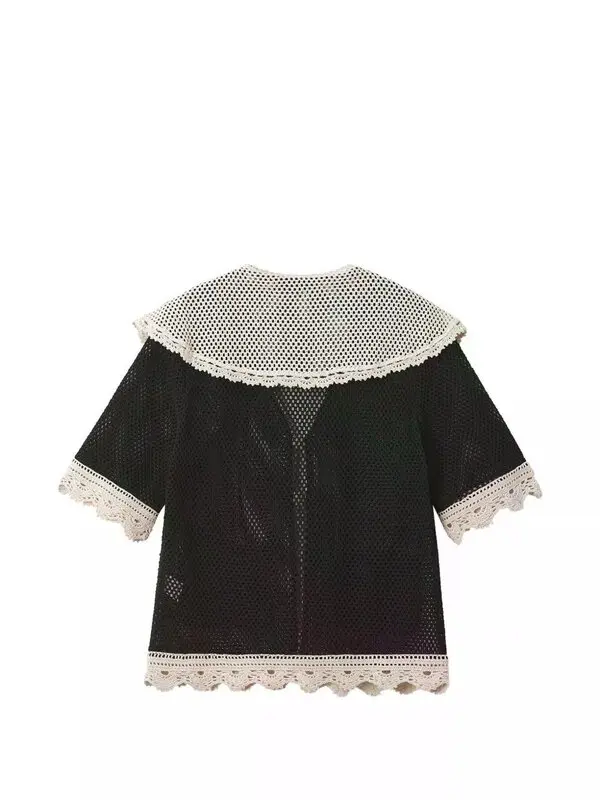 Sea Crochet-knit Sailor-collar Cardigan