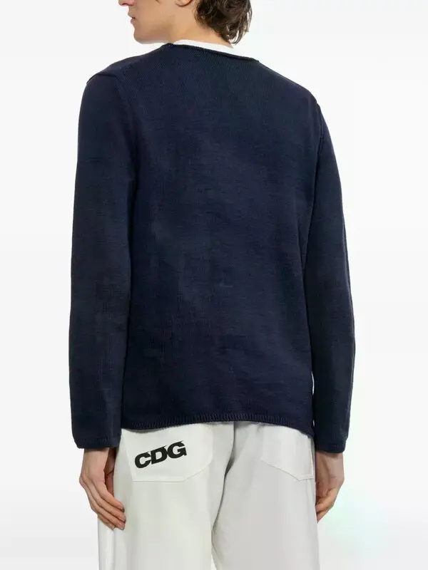 Comme Des Garçons Navy Pattern Knitted Crew Neck Sweater