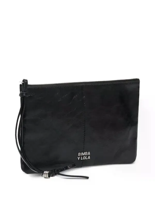 Bimba Y Lola Leather Logo Plaque Makeup Bag - Black