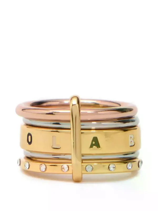 Bimba Y Lola Multi- Metal Banded Ring With Multicolored Logo Crystals
