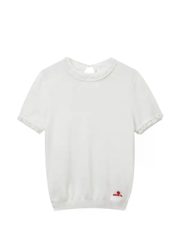 SHUSHU/TONG Ruffle-trim Logo-embroidered T-shirt