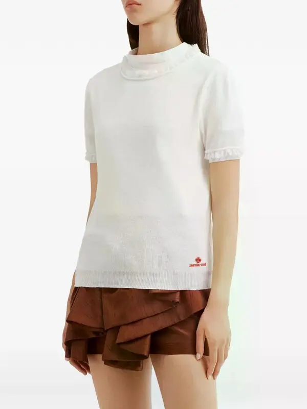 SHUSHU/TONG Ruffle-trim Logo-embroidered T-shirt
