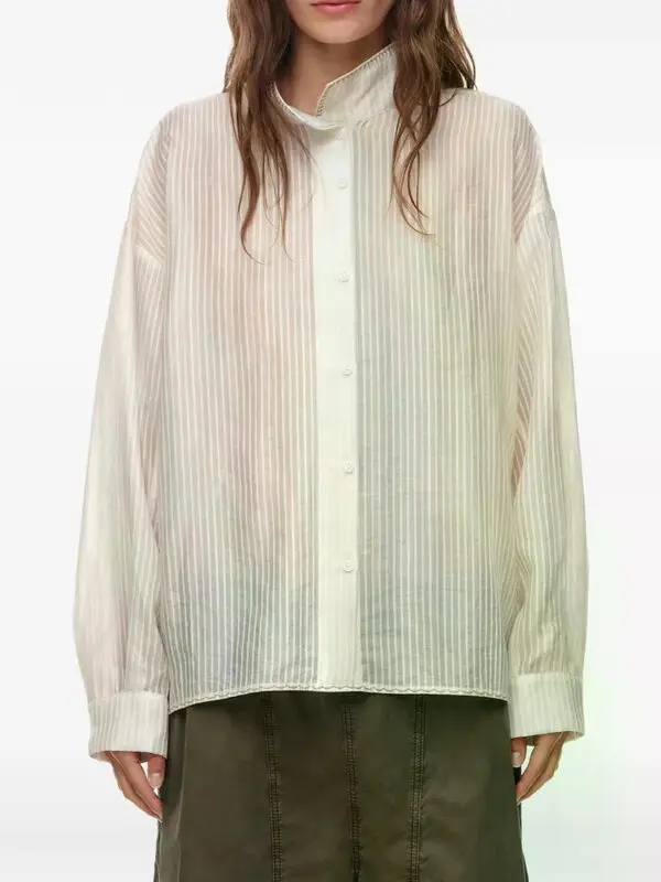 Bimba Y Lola Ivory Striped Band-collar Shirt