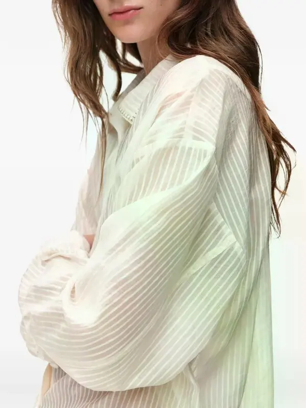 Bimba Y Lola Ivory Striped Band-collar Shirt