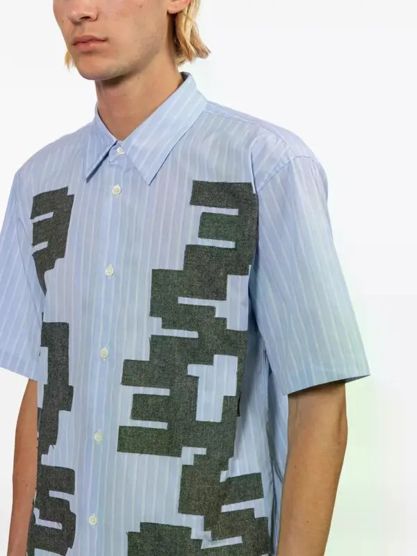 Comme Des Garçons Striped Graphic-patched Shirt