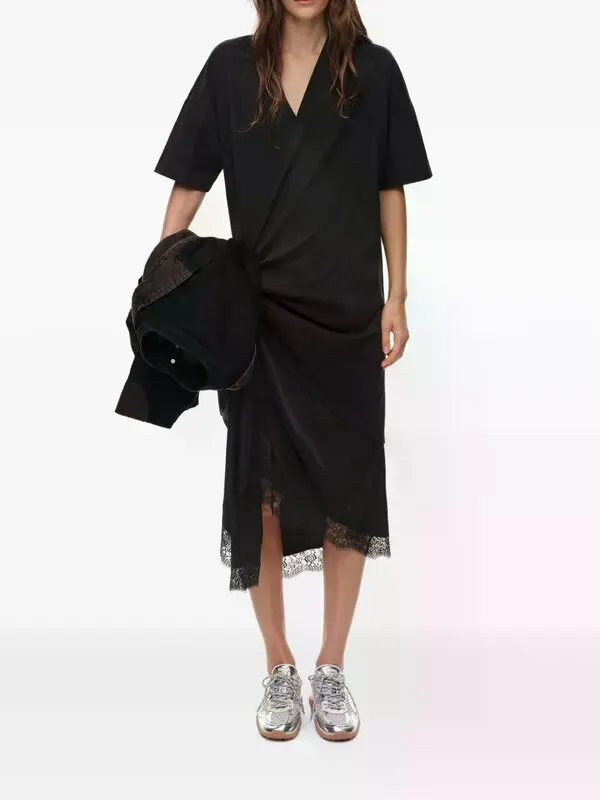 Bimba Y Lola Knot Bimaterial T-shirt Dress - Black