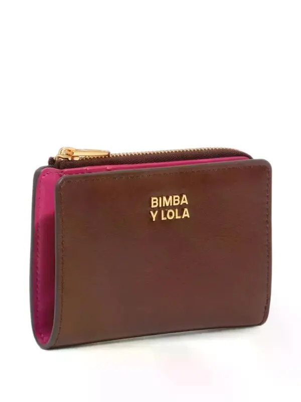 Bimba Y Lola Compact Wallet In Dark Tan Leather