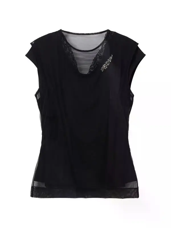 Simone Rocha Lace-trim Crystal-embellished Blouse - Black