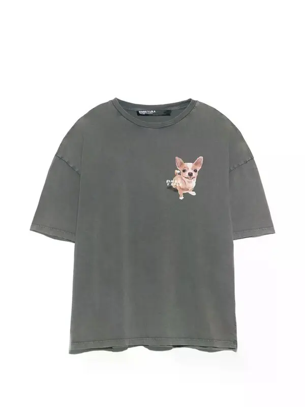 Bimba Y Lola Washed Black Chihuahua Logo T-shirt