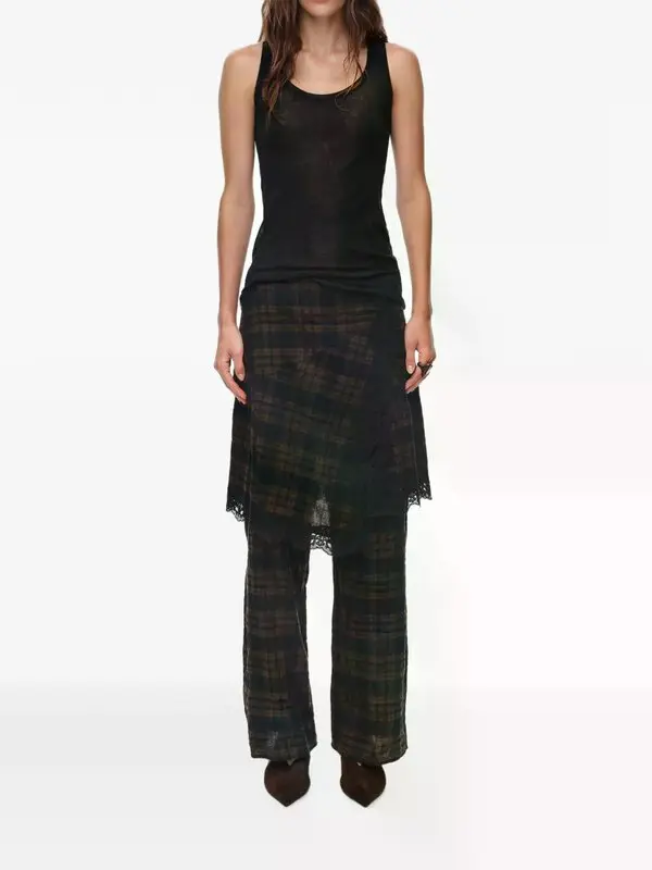 Bimba Y Lola Check-pattern Lace-trim Skirt - Brown