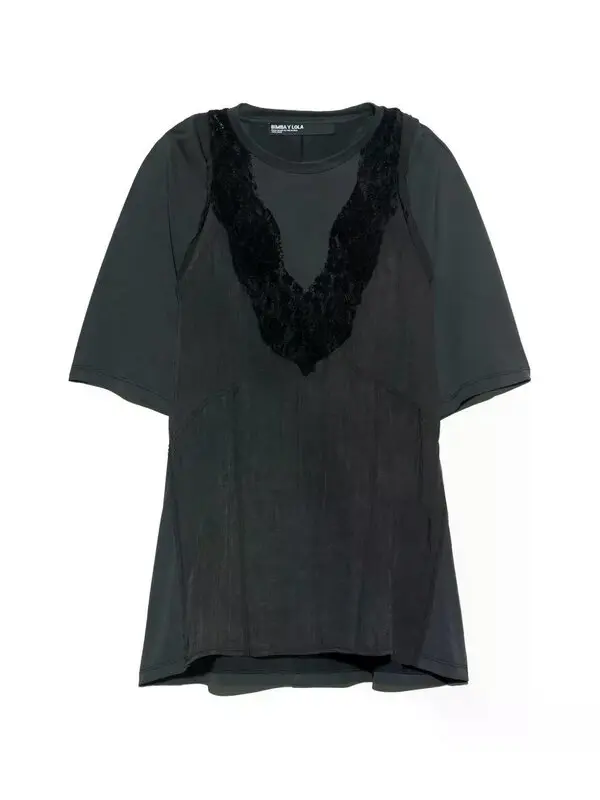 Bimba Y Lola Black Washed Lace Chest T-shirt