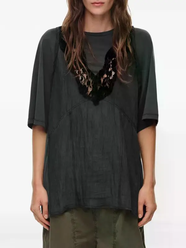 Bimba Y Lola Black Washed Lace Chest T-shirt
