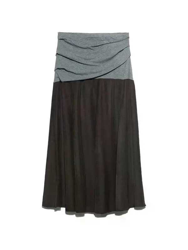 Bimba Y Lola Gray Melange And Two-material Gathered A-line Skirt