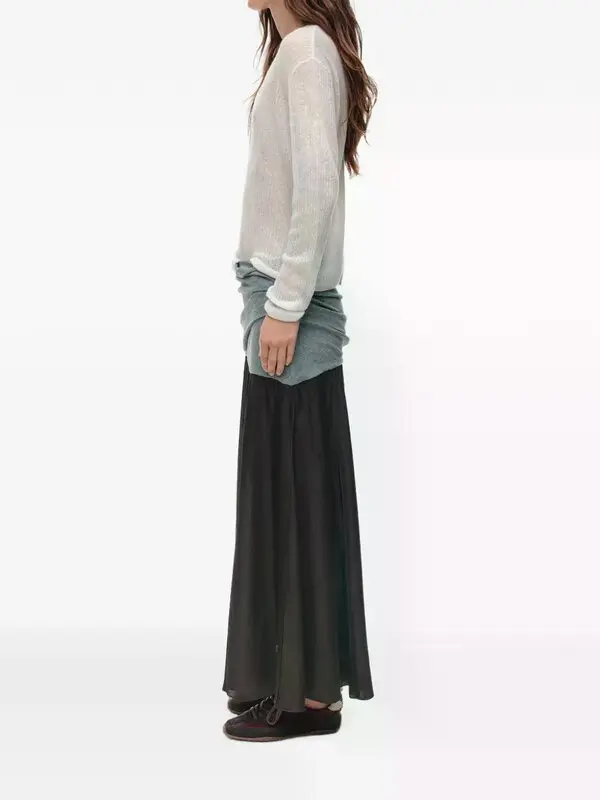 Bimba Y Lola Gray Melange And Two-material Gathered A-line Skirt