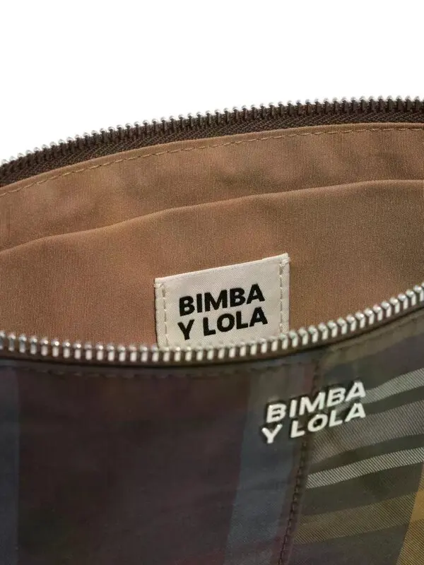 Bimba Y Lola Medium Coated Chocolate Green Tartan Clutch Make-up Case